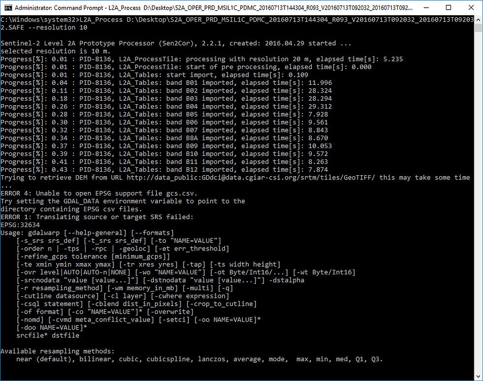 Sen2cor terrain correction error - sen2cor - STEP Forum