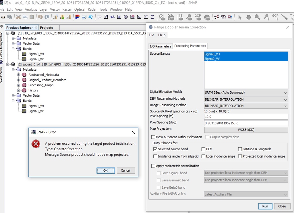 Snap Error: Source product should not be map projected S1 - s1tbx - STEP Forum