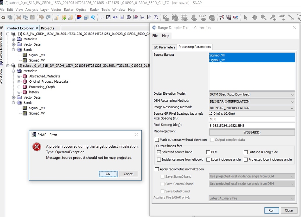 Snap Error: Source product should not be map projected S1 - Microwave Toolbox - STEP Forum