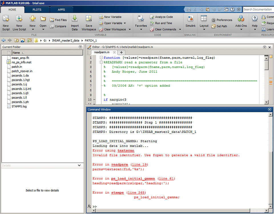 PSI: Error on first step on Matlab - StaMPS - STEP Forum
