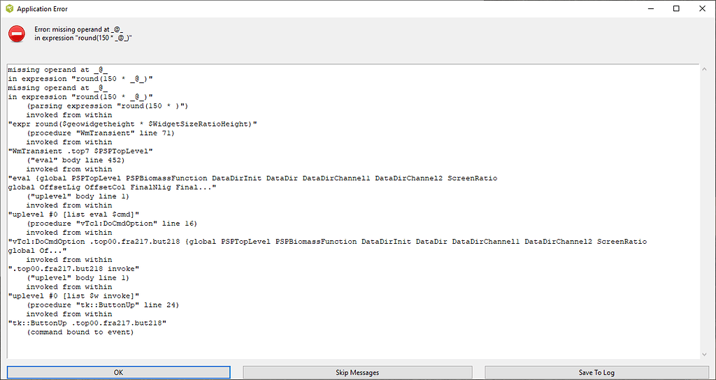 Start up error: missing operand at _@_ in expression "round(150 ...