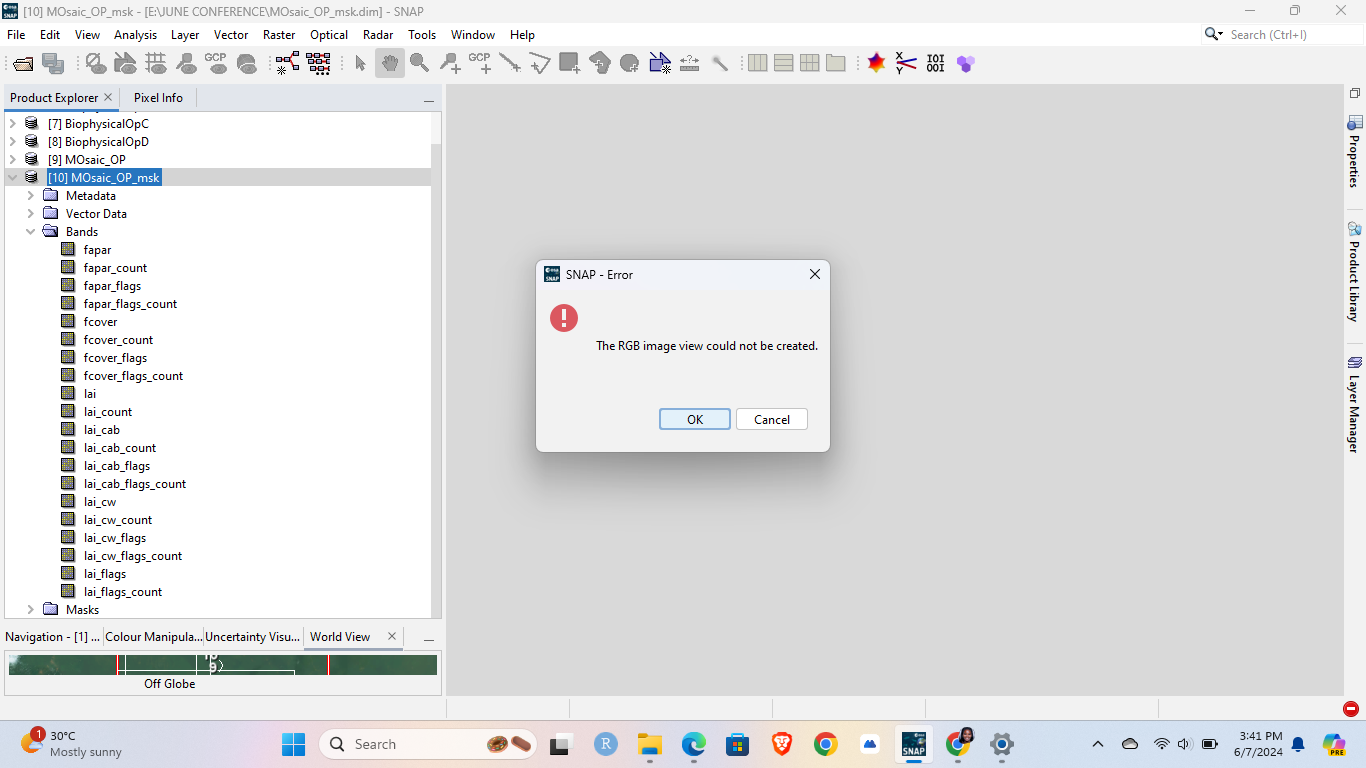 Biophysical parameters bands not creating an image - Problem Reports - STEP Forum