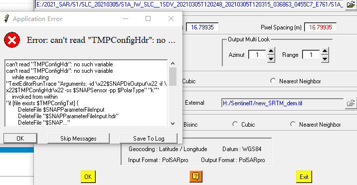Error: can't read "TMPConfigHdr": no PolSARpro Geocode Parameter - Polarimetry - STEP Forum